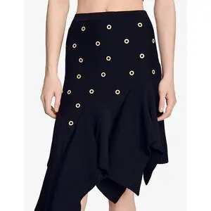 Sandro Asymmetric Studded Knitted Mini Skirt