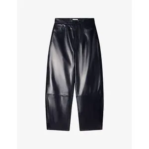 Sandro Barrel-leg High-rise Leather Trousers - Black