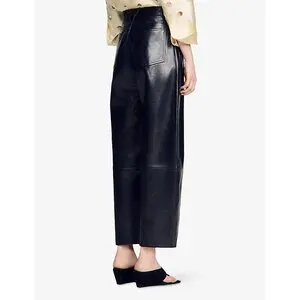 Sandro Barrel-leg High-rise Leather Trousers