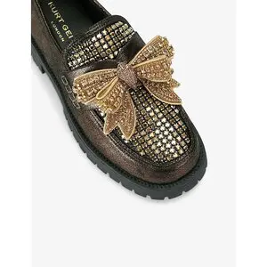 Kurt Geiger Bow Crystal Leather Loafers