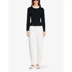 Sandro Victorian-collar Frill-hem Stretch-knit Cardigan