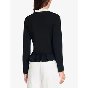 Sandro Victorian-collar Frill-hem Stretch-knit Cardigan