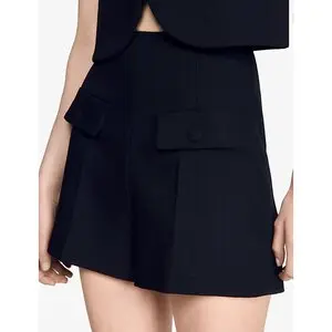 Sandro Patch-pocket High-rise Wool Shorts