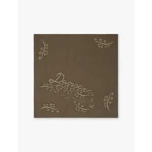 DAMSON MADDER Floral Brand-embroidered Cotton Headscarf 55cm X 55cm - Khaki