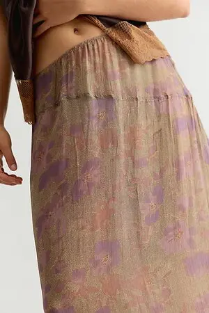 Free People Karis Crinkle Midi Skirt - Tan Combo