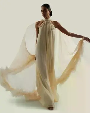 TALLER MARMO Eterea Feather-trim Gown