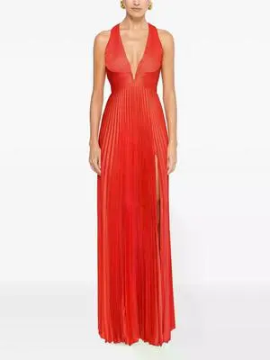 NISSA Pleated Satin Maxi Dress - Red