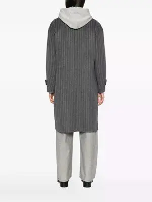 Patrizia Pepe Pinstripe Double-breasted Coat With Integrated Hoodie