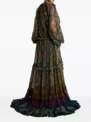 Etro Long Silk Dress With Ruffles And Paisley Print