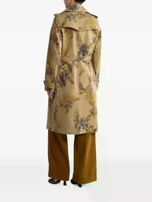 Etro Cotton Gabardine Trench Coat With Floral Motif