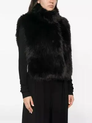Patrizia Pepe Faux Fur High Neck Gilet - Black