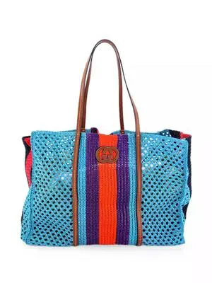 Gucci Interlocking G Web Raffia Medium Tote Bag - Multicolour