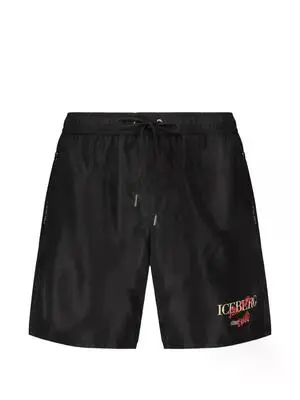 Iceberg Logo-print Drawstring Swim Shorts - Black