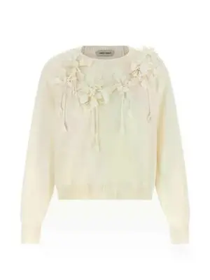 Alberta Ferretti Floral-embroidered Pendant-detail Sweater - Neutrals