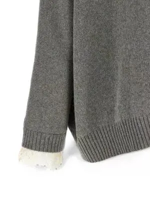 Alberta Ferretti Lace-trimmed Central-stitching Sweater