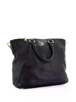 Prada Top Zip Convertible Vitello Daino Large Tote Bag - Black