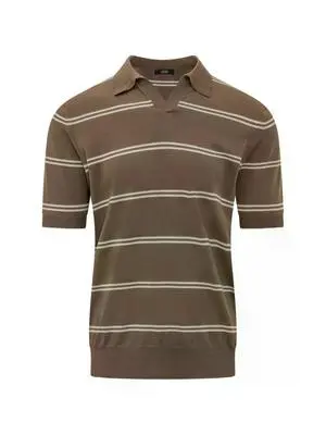 HOSIO Striped Cotton Polo Shirt - Brown