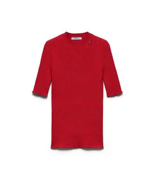 Prada Short-sleeved Ribbed Knit Wool Sweater