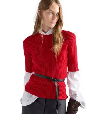 Prada Short-sleeved Ribbed Knit Wool Sweater