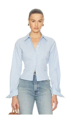 HELSA Stripe Poplin Fitted Shirt In . Also - Blue
