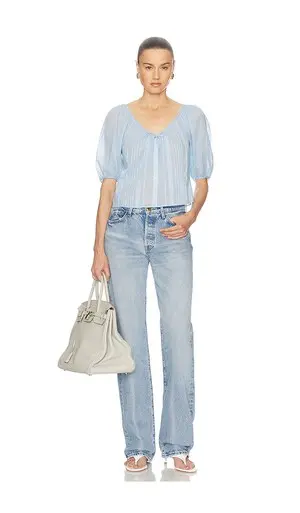 HELSA Voile Peasant Blouse In . Also - Blue
