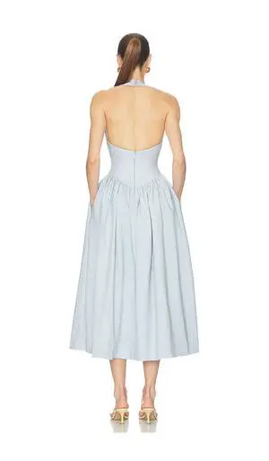HELSA Faille Halter Midi Dress - Blue