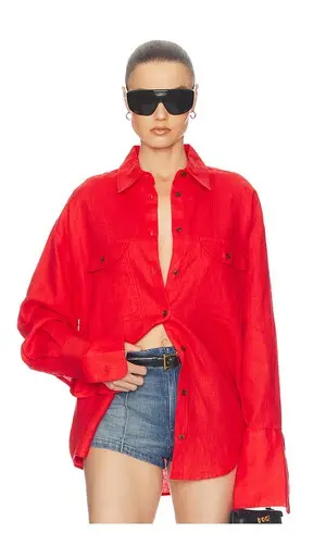 HELSA Washed Linen Shirt In . Also - Red