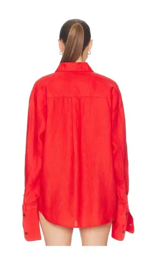 HELSA Washed Linen Shirt In . Also - Red