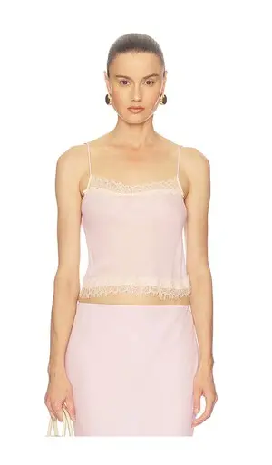 HELSA Viscose Georgette Cami With Lace In . Also - Pink