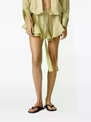 PNK Ruffled Drawstring Shorts - Green