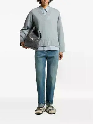 Peserico V-neck Ribbed-trim Sweater - Blue