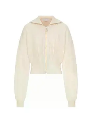 Sportmax Ribbed-knit Zip-up Hoodie - Neutrals