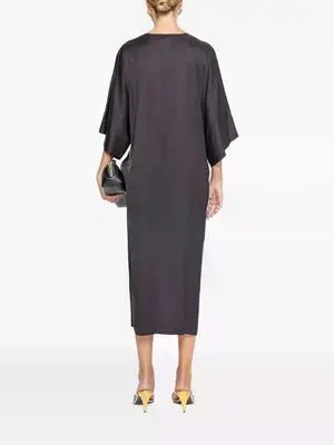 NISSA Drawstring Viscose Midi Dress - Black