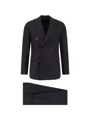 LARDINI Double-breasted Wool Suit - Black