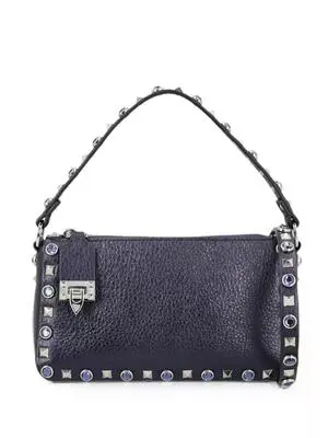 Valentino Garavani Rockstud Small Shoulder Bag In Laminated-calfskin With Cabochon Stones - Blue