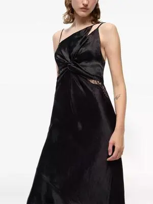 Pinko Long Satin Asymmetrical Neck Dress With Lace Trim