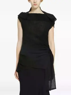 YEHUAFAN Draped Sleeveless Top - Black