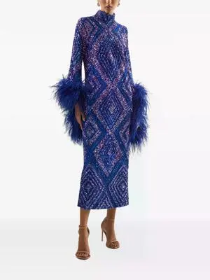 TALLER MARMO Feather-trim Sequin Maxi Dress