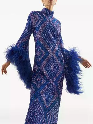 TALLER MARMO Feather-trim Sequin Maxi Dress