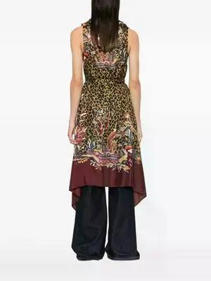 Etro Burgundy Leopard Print Asymmetric Gilet