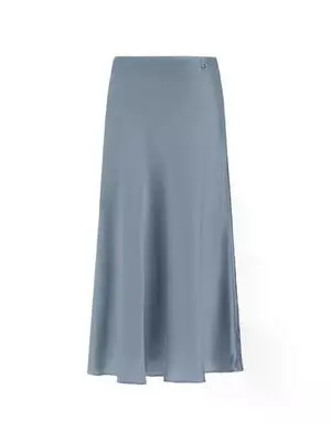 Herno Satin-finish Logo-plaque Midi Skirt - Blue