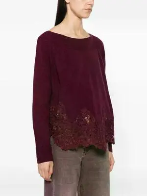 Ermanno Scervino Lace-embellished Boat-neck Sweater - Red