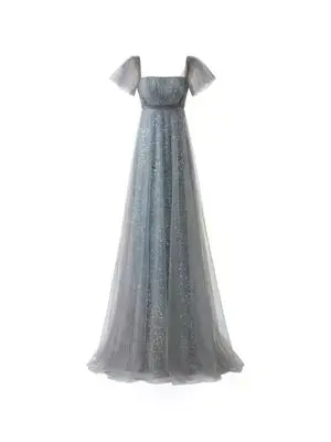 GEMY MAALOUF Sequin-embellished Puffed-sleeve Maxi Dress - Grey