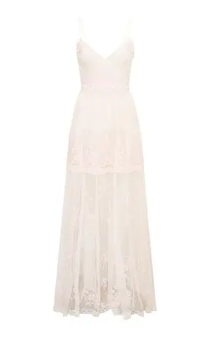 LoveShackFancy Valmy Embroidered Lace Maxi Dress - White