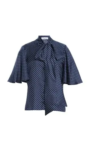 Françoise Alessa Polka-dot Silk Top - Navy