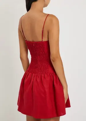 Faithfull The Brand Linen Mini Dress With Square Neck And Shirred Back