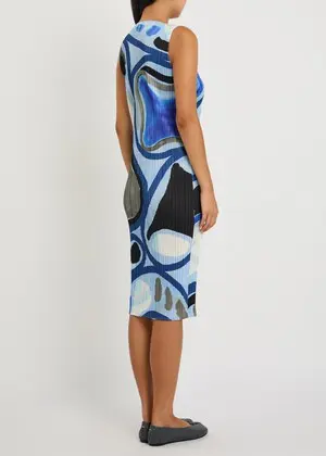 Issey Miyake Printed Pleated Midi Dress