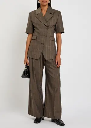 GANNI Pinstriped Wide-leg Wool Wrap Trousers