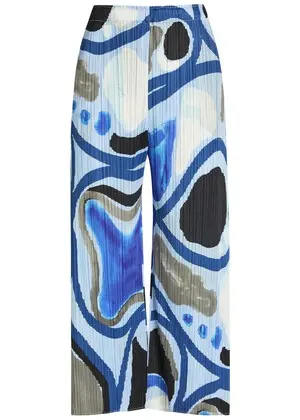 Issey Miyake Printed Pleated Woven Cropped Trousers - Light Blue
