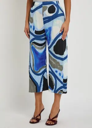 Issey Miyake Printed Pleated Cropped Trousers - Light Blue